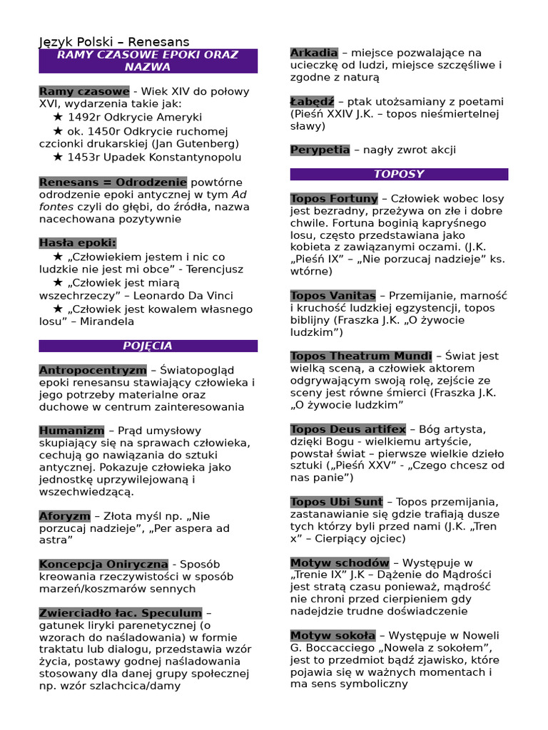Język Polski - Renesans | PDF