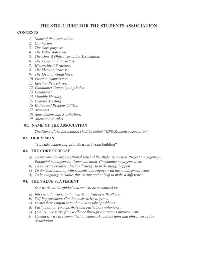 IIPD Students Association Structure Guide | PDF | Team Building | Elections