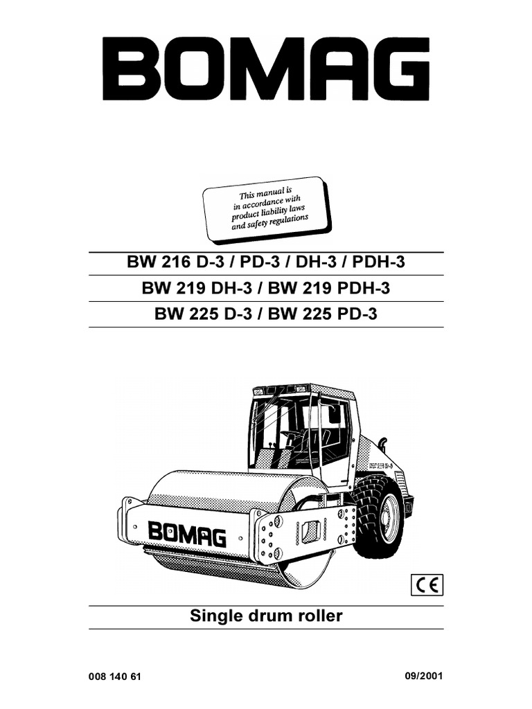 BOMAG BW 216/219/225 Operating Manual | PDF | Diesel Engine | Brake