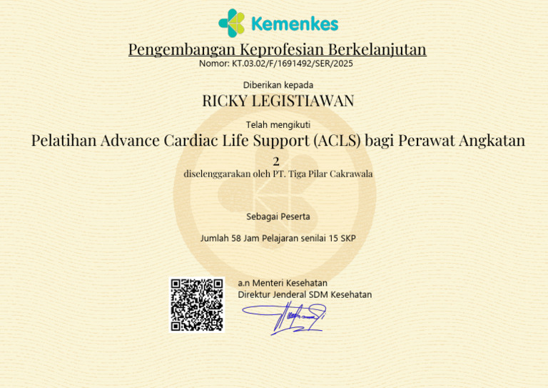 Sertifikat Pelatihan ACLS 2025 | PDF
