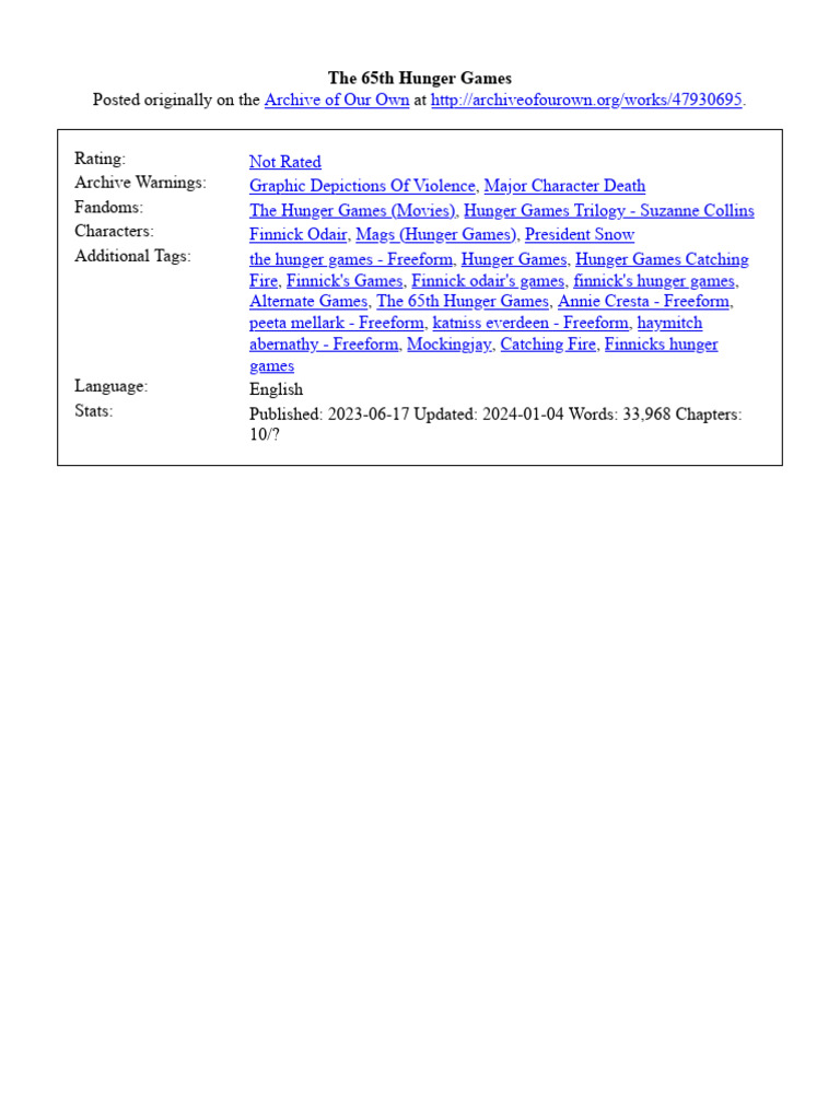 The_65th_Hunger_Games | PDF | The Hunger Games