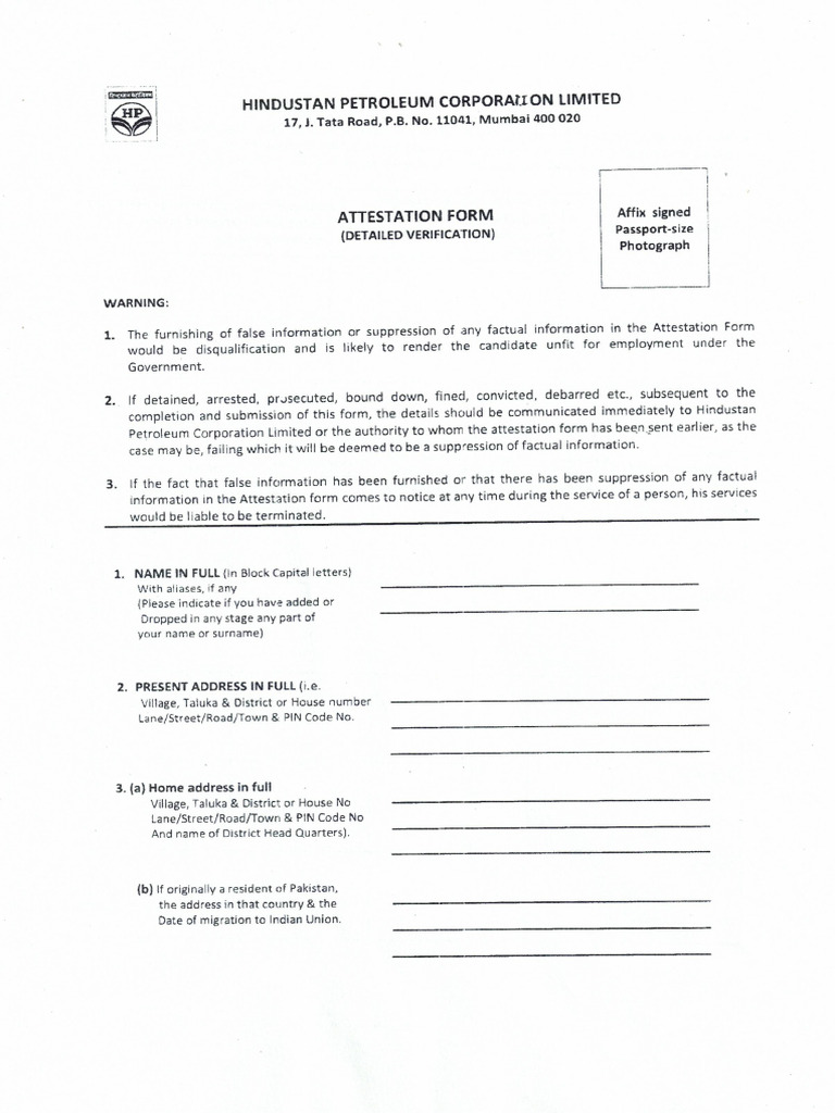 Attestation Form-Detailed Verification | PDF