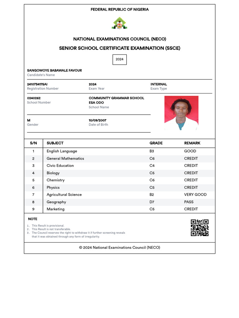 NECO Results Portal | PDF