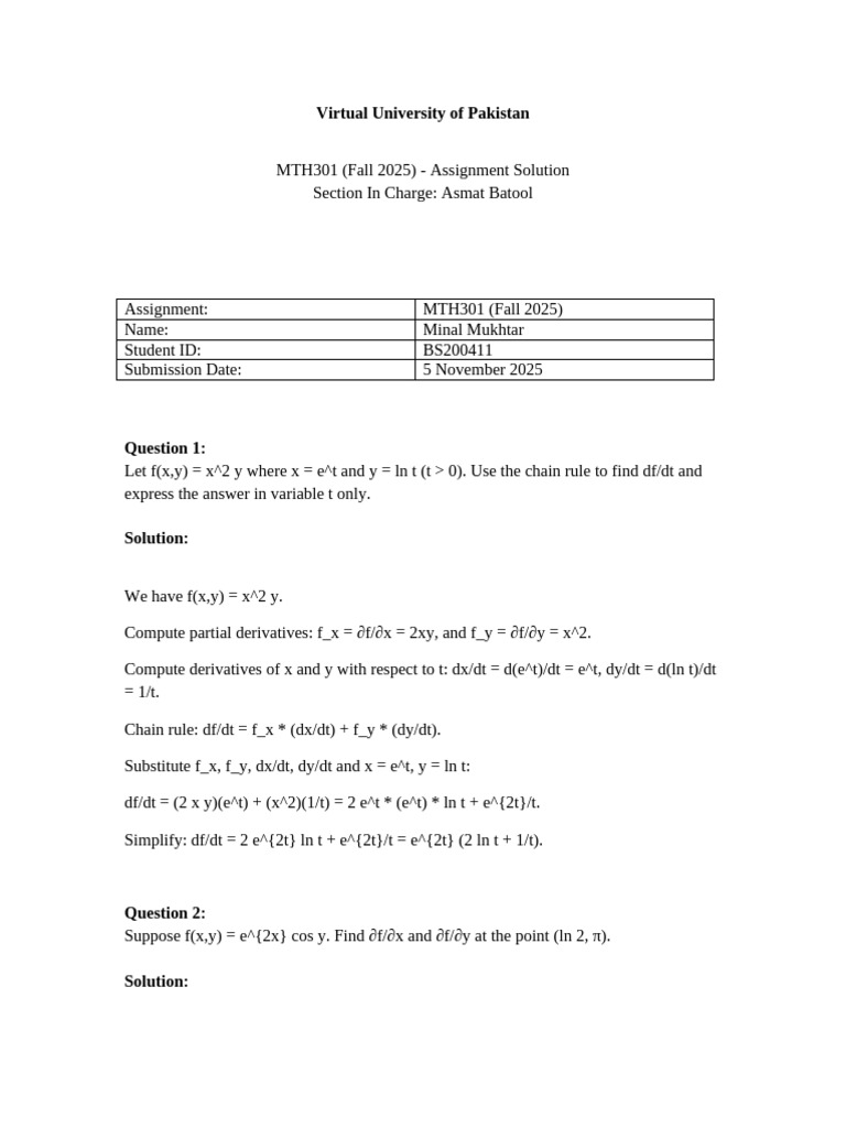 MTH301 Assignment Solution | PDF