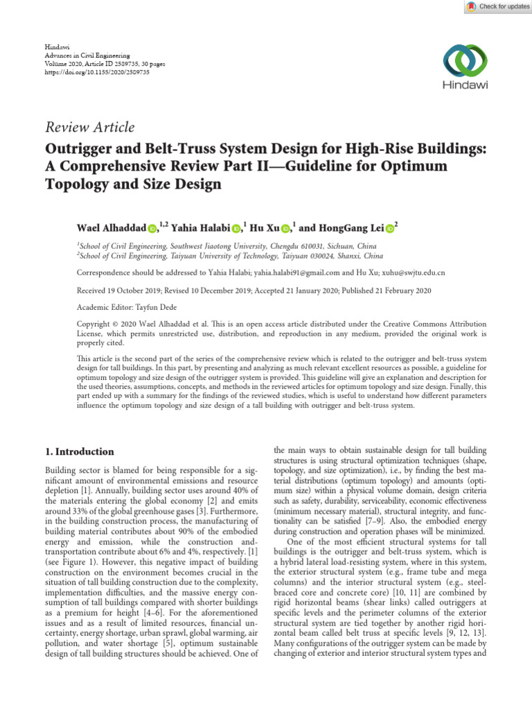 Advances in Civil Engineering - 2020 - Alhaddad - Outrigger and Belt Truss System Design For ...