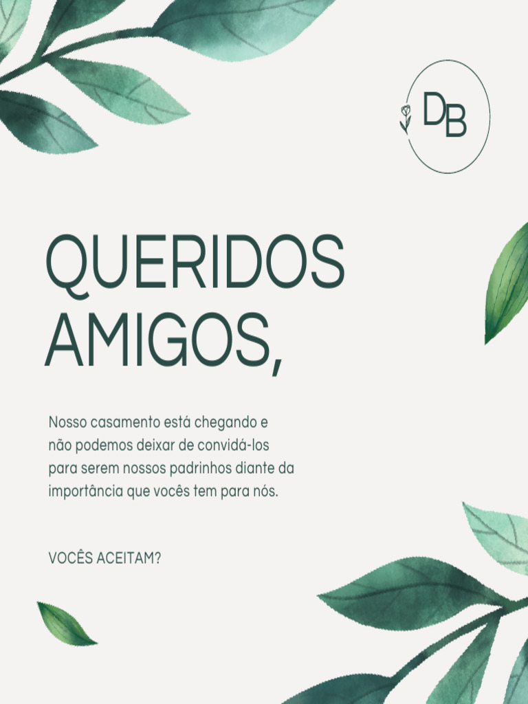 Convite Quadrado Padrinhos de Casamento Floral Moderno Tons de Verde.pdf | PDF