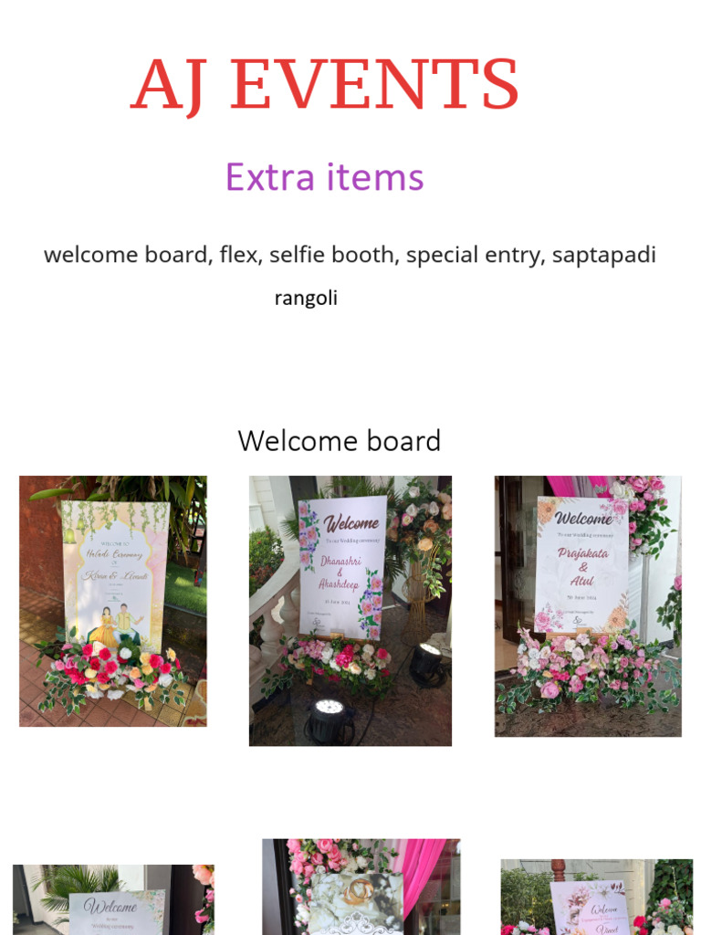 AJ Events: Welcome Board & Extras | PDF
