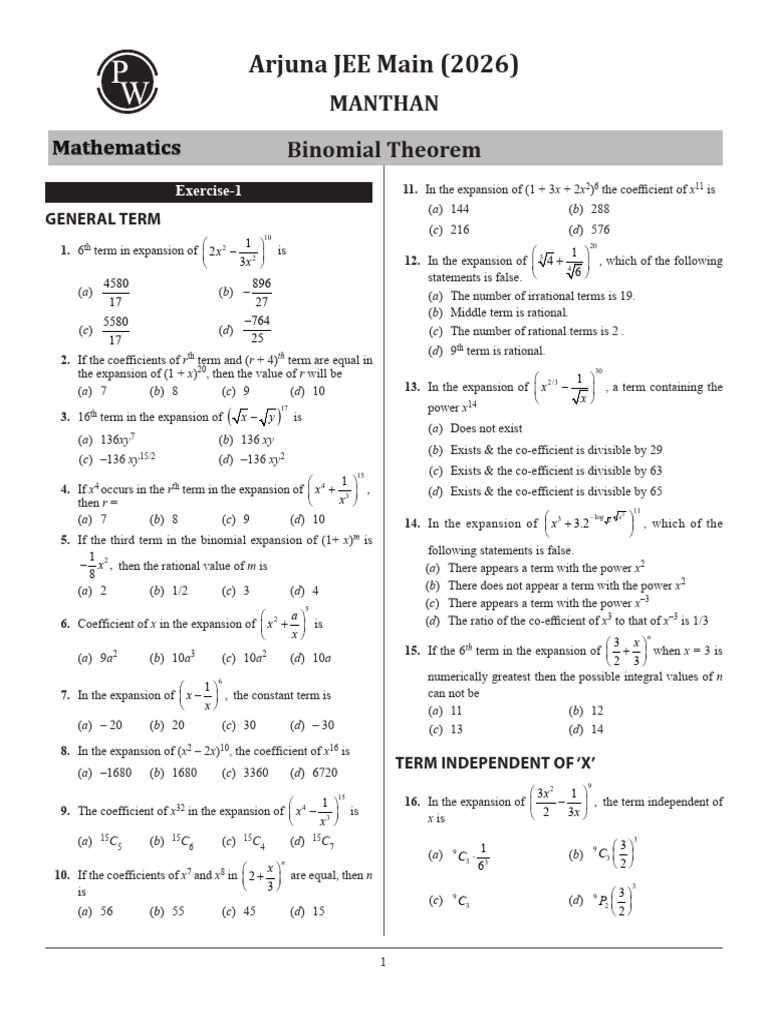 Binomial theorem Practice Sheet | PDF | Numbers | Rational Number