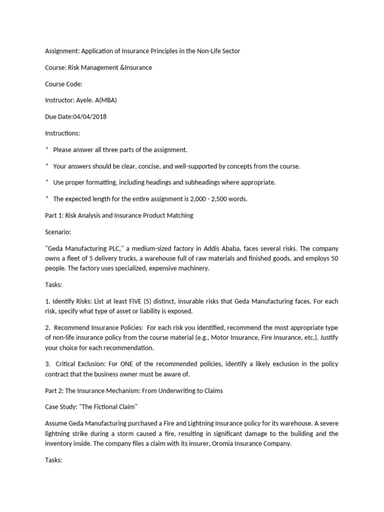 Risk MGT and Insurance Assignment | PDF | Insurance | Underwriting