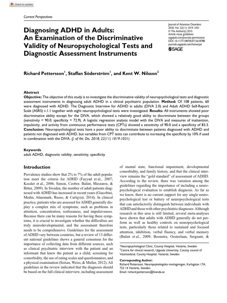 Diagnosing Adult ADHD: Test Validity Insights | PDF | Attention Deficit ...