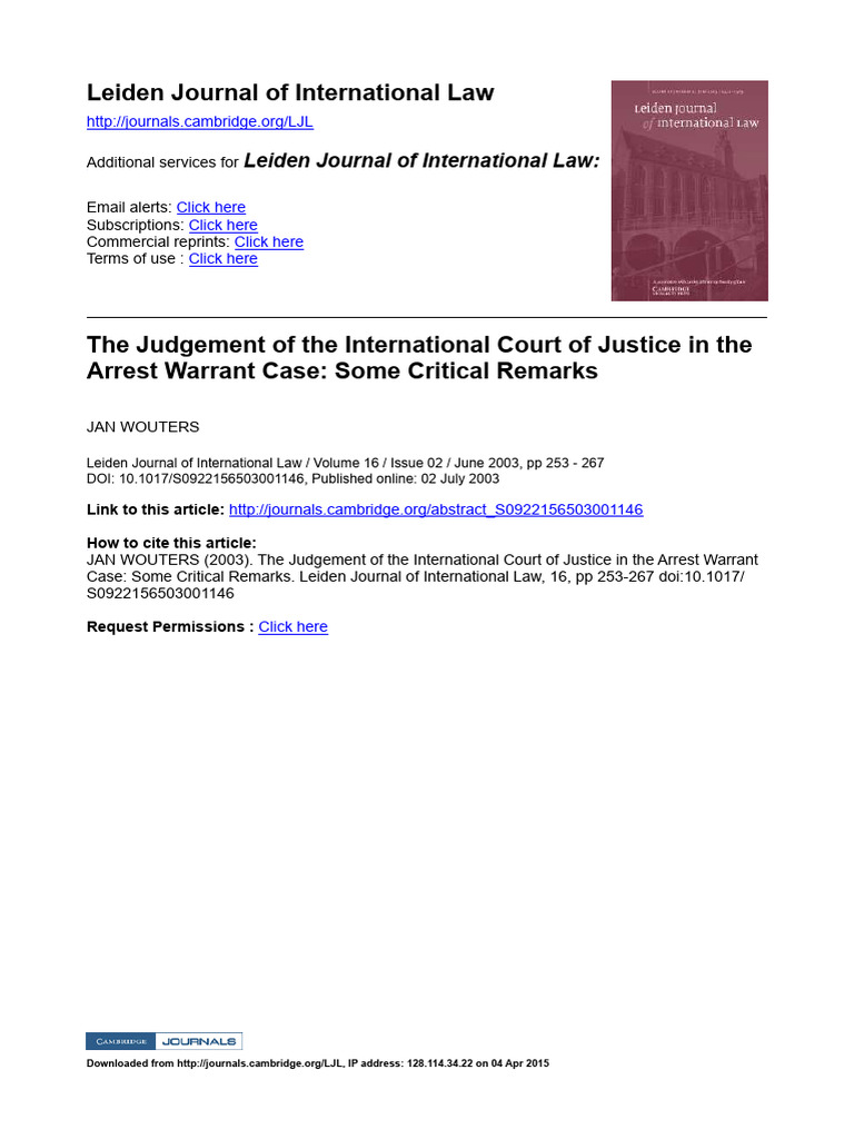 The Judgement of The International Court of Justice in The Arrest ...