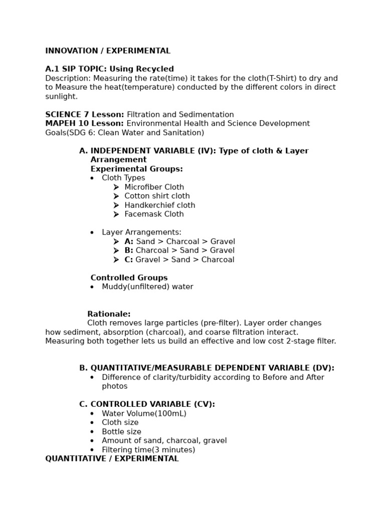 Sip Proposals (Litana's Group) | PDF | Liquids | Filtration