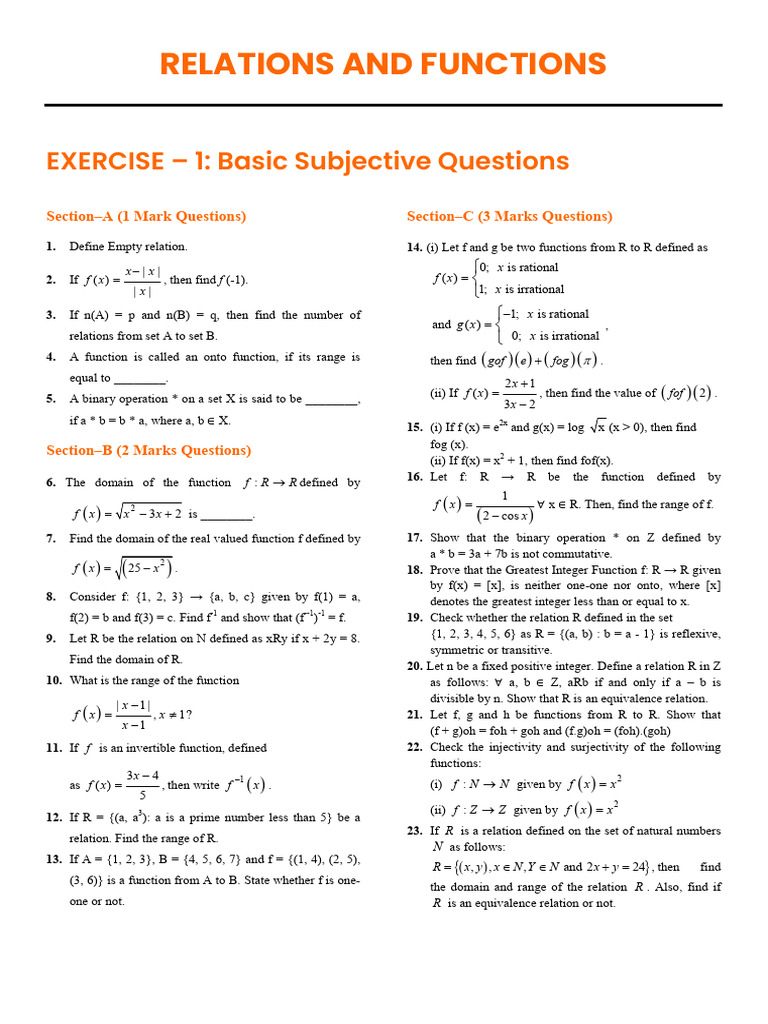 1.Relation and Functions | PDF | Function (Mathematics) | Real Number
