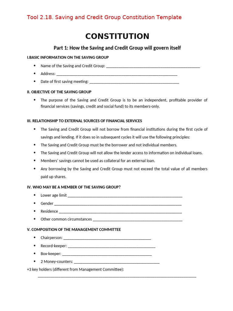 2.18. SCG Constitution Template | PDF | Loans | Credit