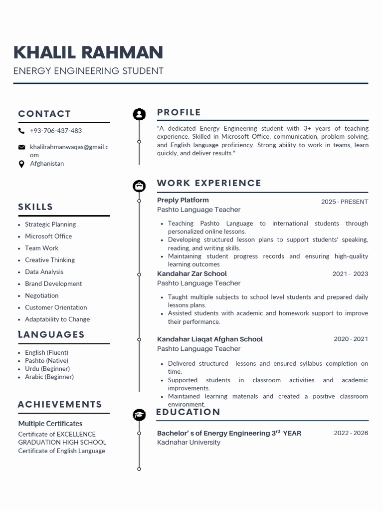 Energy Engineering Student Profile | PDF | Teachers | Lesson Plan