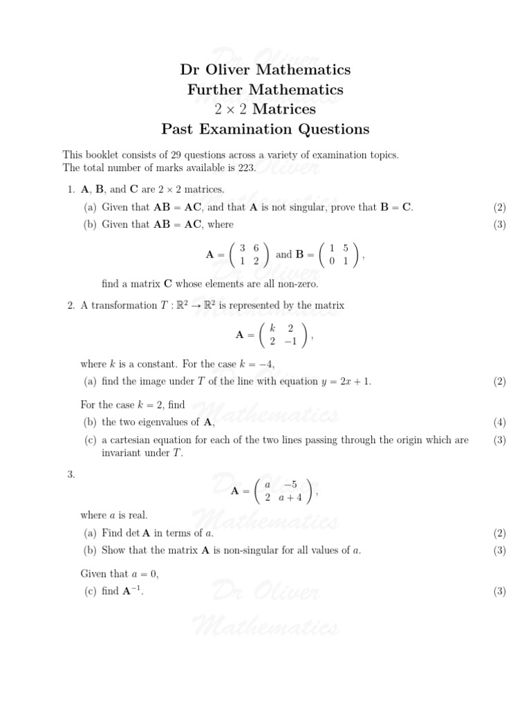 DR Oliver 2x2 Matrices | PDF | Matrix (Mathematics) | Mathematical Analysis