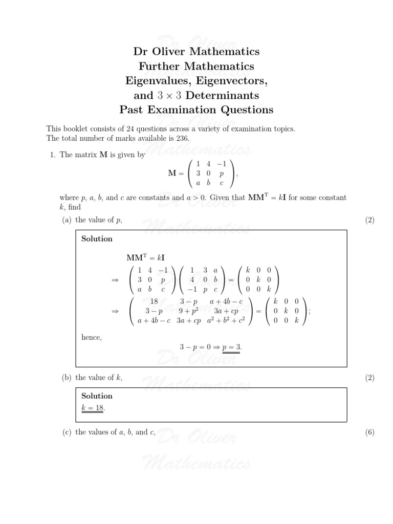 Dr Oliver 3x3 Matrices (Solutions) | PDF | Eigenvalues And Eigenvectors ...