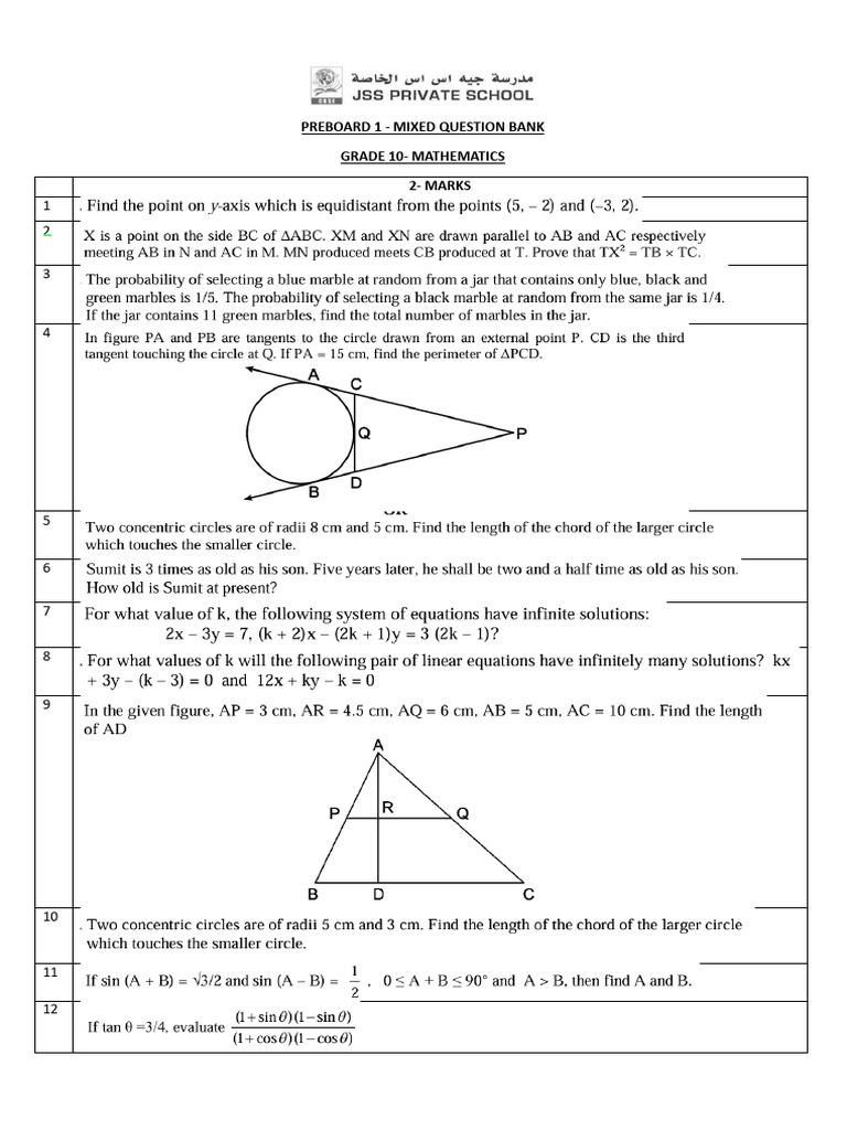 Math Question Bank PB1 | PDF