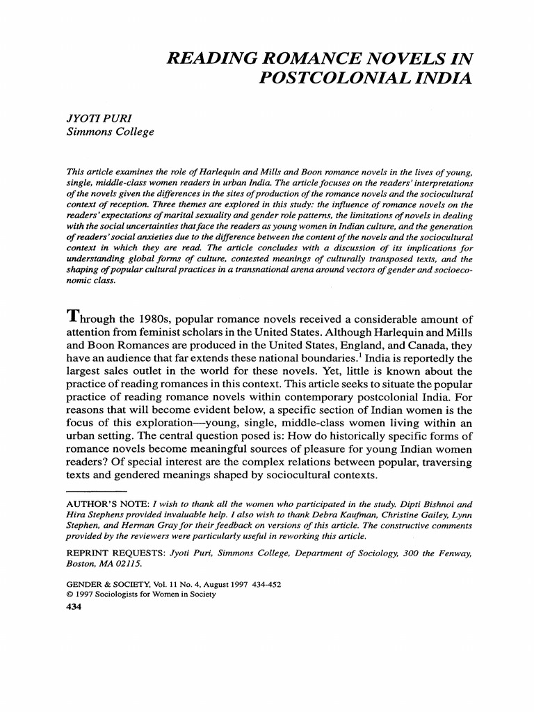 Puri 1997 Reading Romance Novels in Postcolonial India | PDF