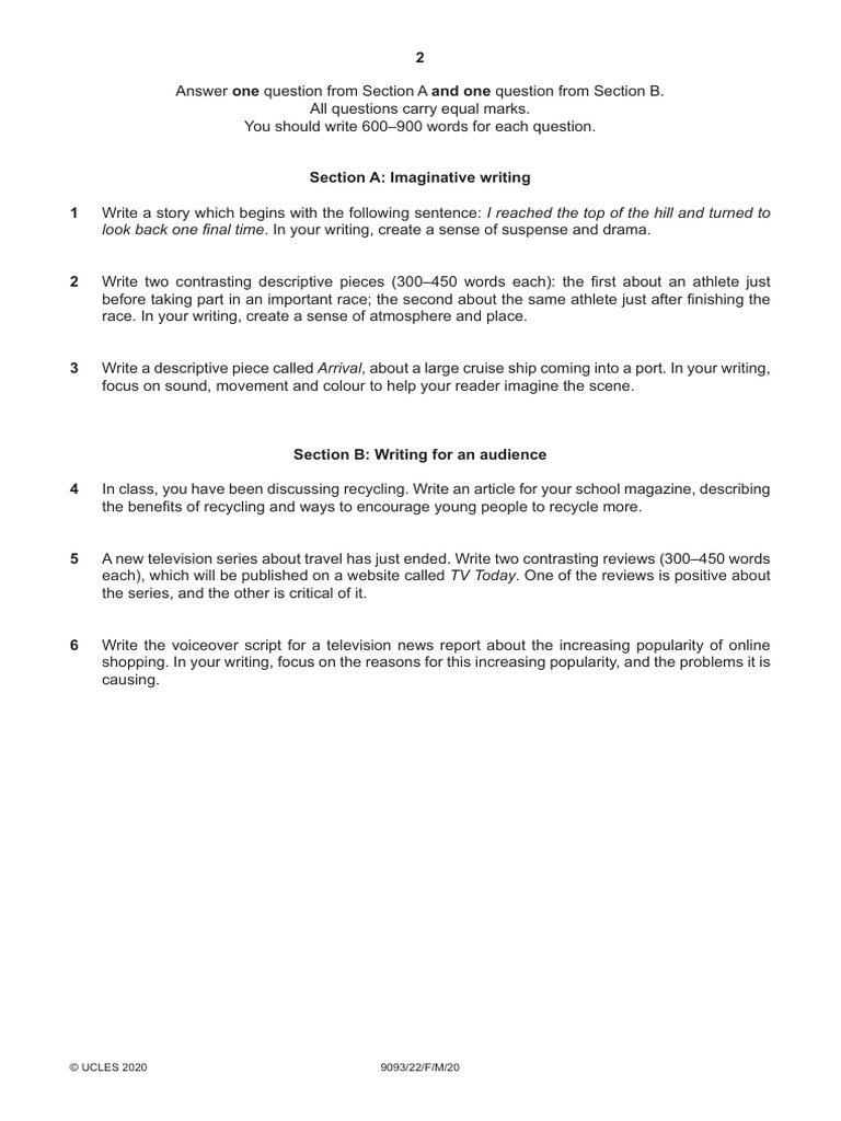 Paper 2 Exam Booklet | PDF | Essays | Newspapers