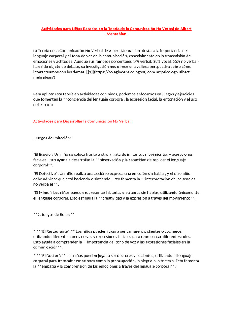 Actividades Para Niños Basadas en La Teoría de La Comunicación No ...