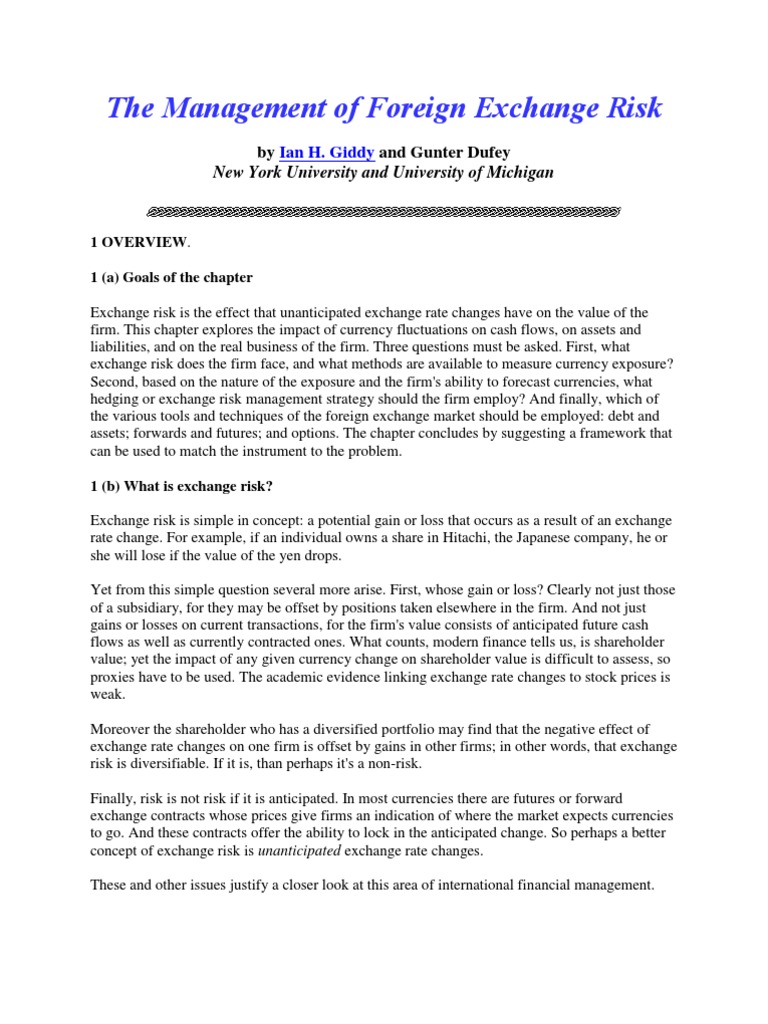 The Management of Foreign Exchange Risk | PDF | Exchange Rate | Foreign ...