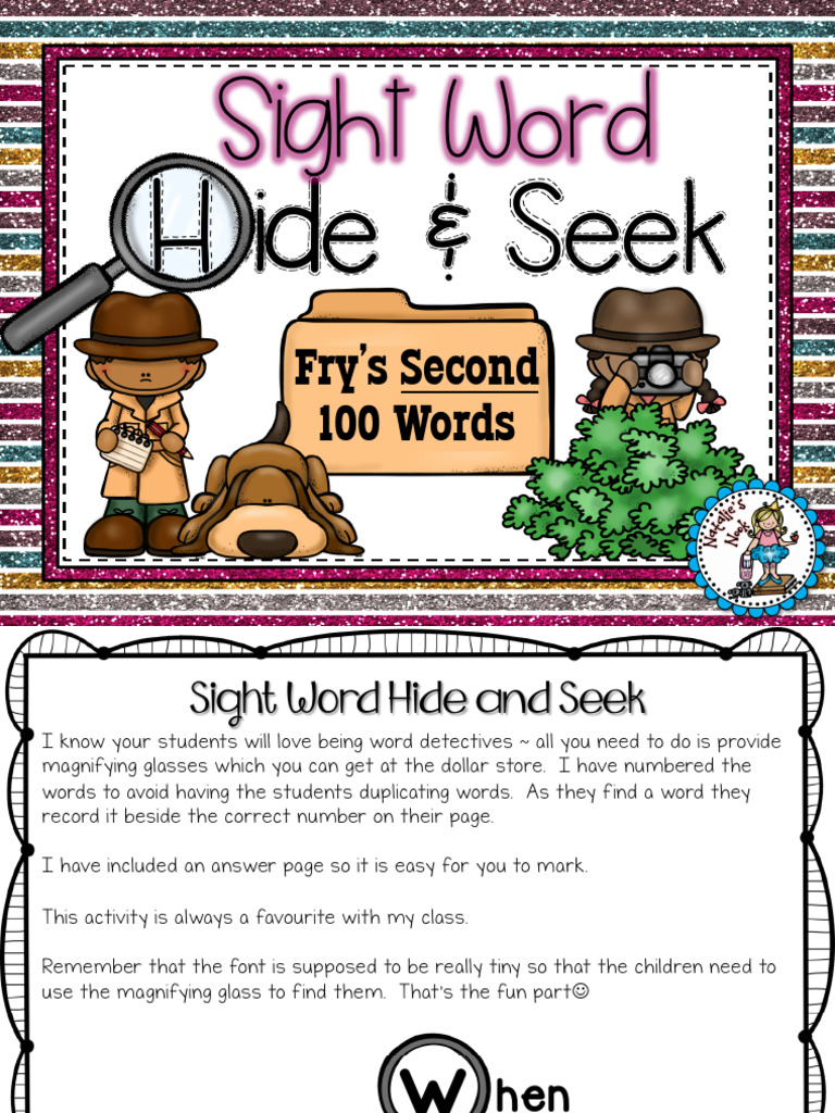 Sight Word Hide and Seek - Fry's Second 100 Words | PDF