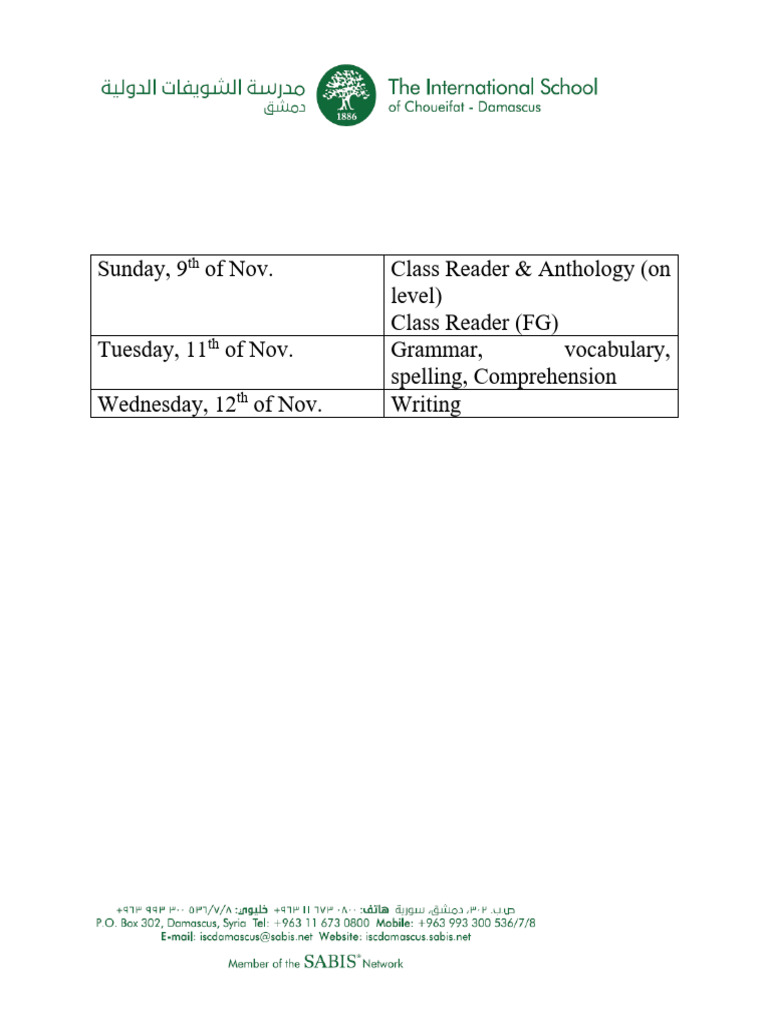 Midterm Timetable | PDF