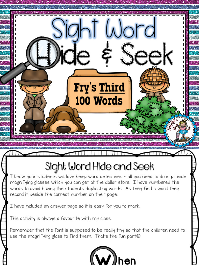 Sight Word Hide and Seek - Fry's Third 100 Words | PDF