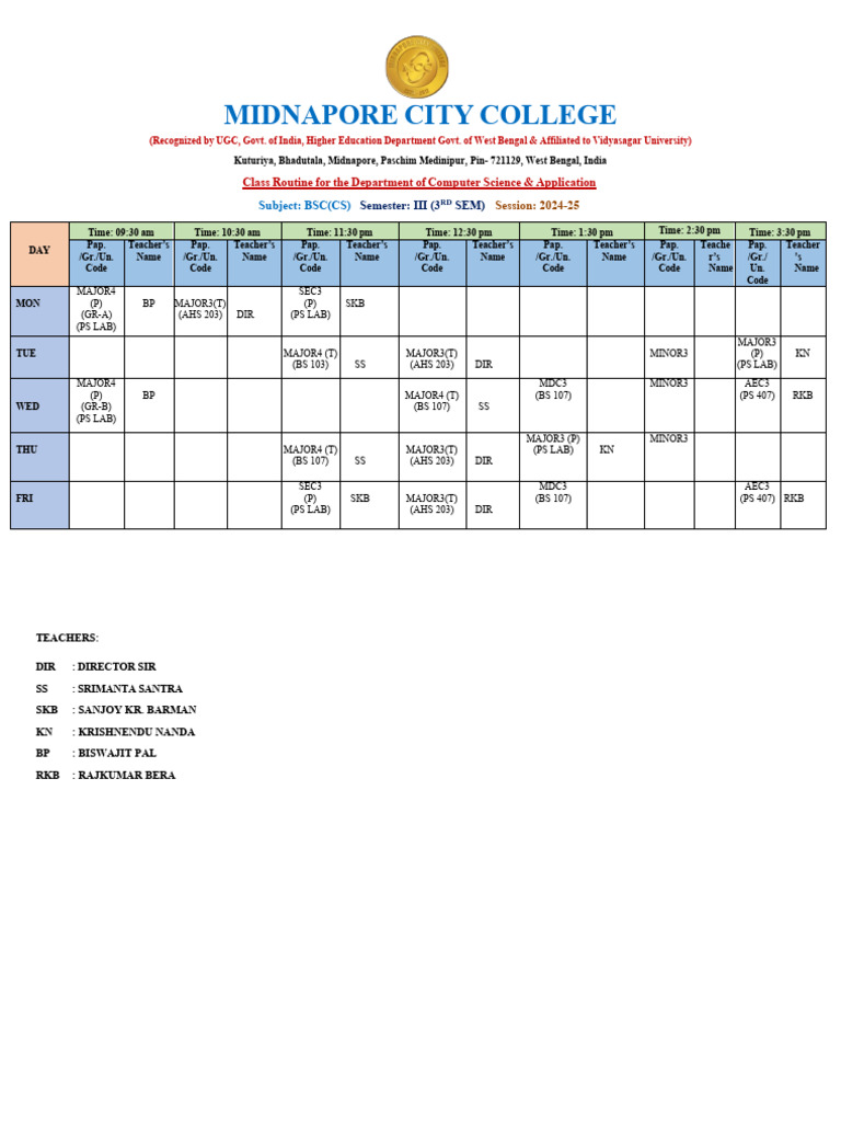BSC (CS) 3rd Sem Class Routine-3 | PDF