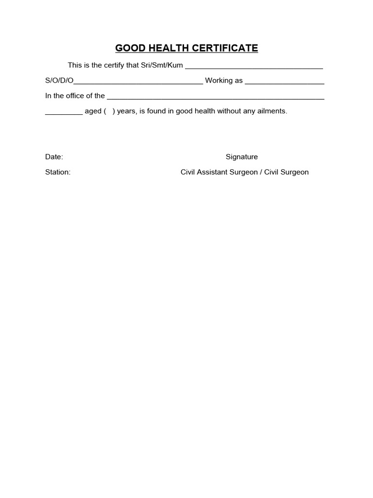 Apgli Good Health Certificate | PDF