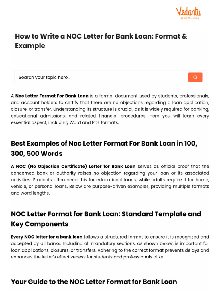 How To Write A NOC Letter For Bank Loan - Format & Example | PDF