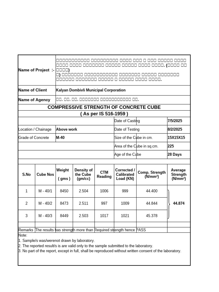 Compressive Strength of Concrete Cube (As Per IS 516-1959) | PDF ...