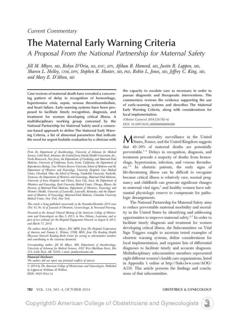 Maternal Early Warning Criteria Explained | PDF | Gynaecology | Medical ...