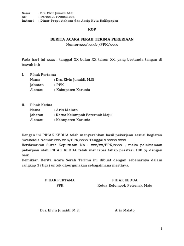 Revisi Buku Kerja Lampiran 11 Berita Acara Serah Terima BAST Swakelola Tipe IV | PDF