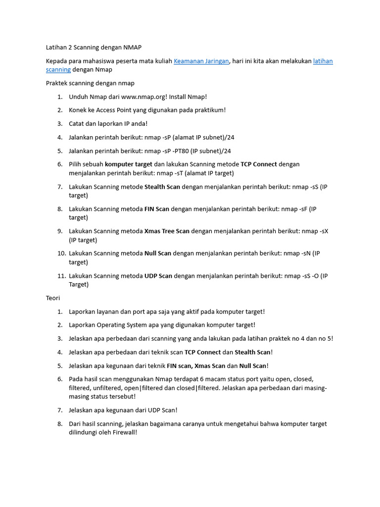 Latihan 2 Scanning Dengan NMAP | PDF
