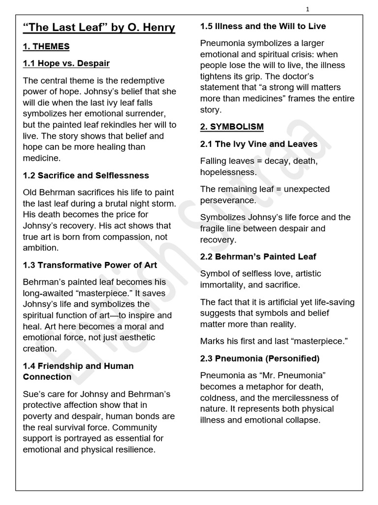 Themes and Symbols in "The Last Leaf" | PDF | Realism (Arts)