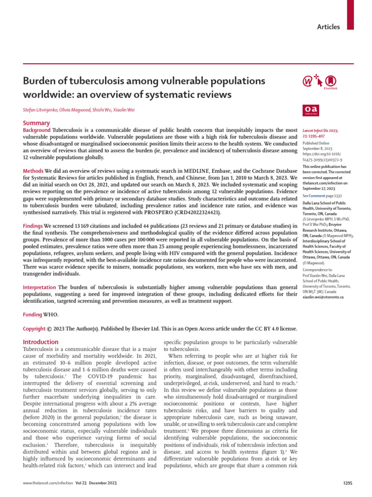 Tuberculosis Burden in Vulnerable Populations | PDF | Systematic Review ...