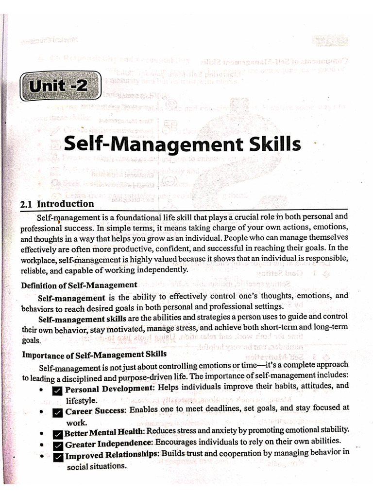 Unit 2 (Self Management Skills) | PDF