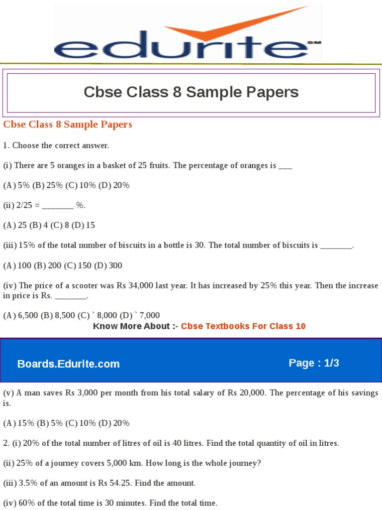 Cbse Class 8 Sample Papers | PDF | Teaching Methods & Materials