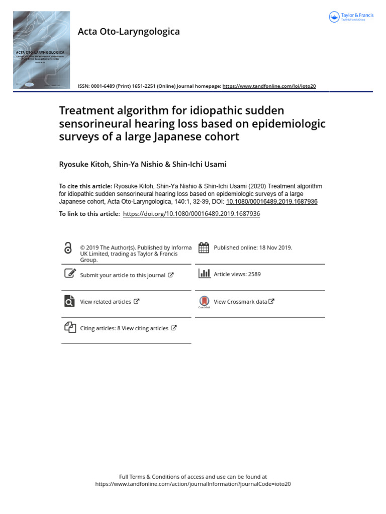 Treatment Algorithm For Idiopathic Sudden Sensorineural Hearing Loss ...