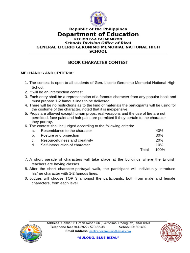 Book Character Contest Mechanics | PDF