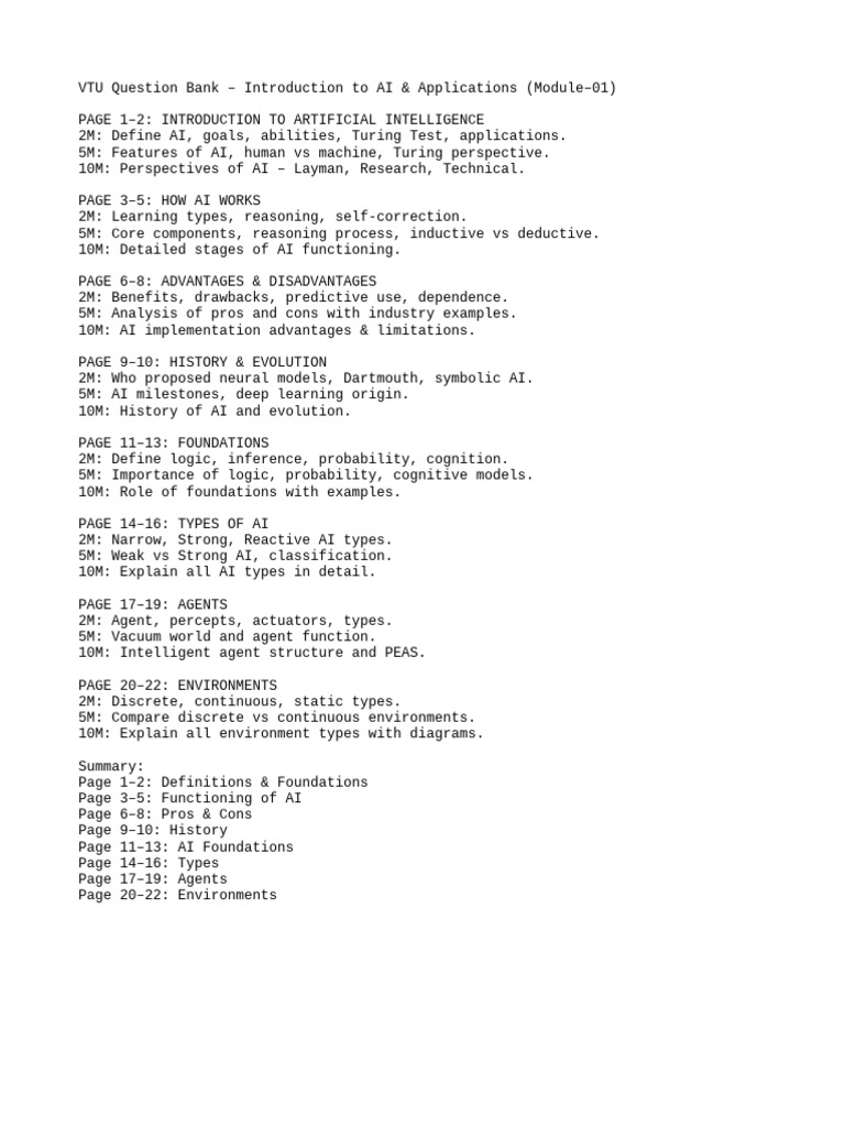 VTU Question Bank AI Module01 | PDF