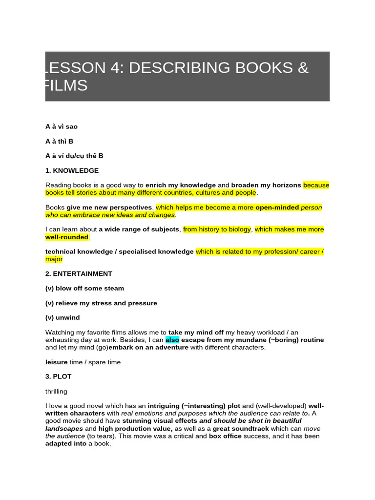 Lesson 4 - Describing Books & Films | PDF