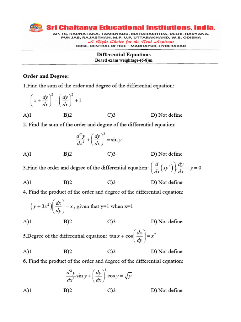 Differential Equations: Order, Degree, Solutions | PDF | Equations ...