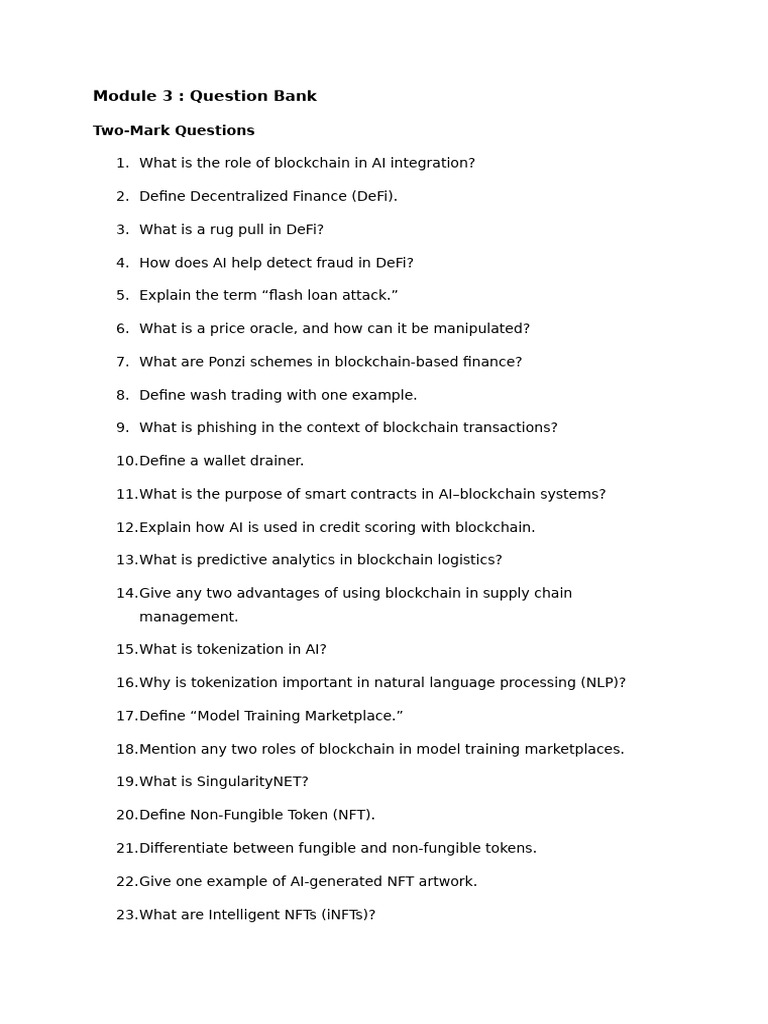 Module 3: Question Bank: Two-Mark Questions | PDF | Artificial ...