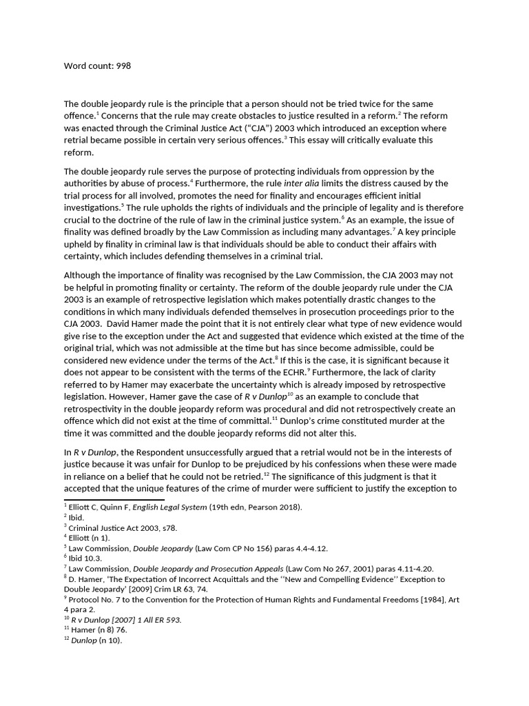Example of A Good Essay 2 (Double-Jeopardy) | PDF | Double Jeopardy ...