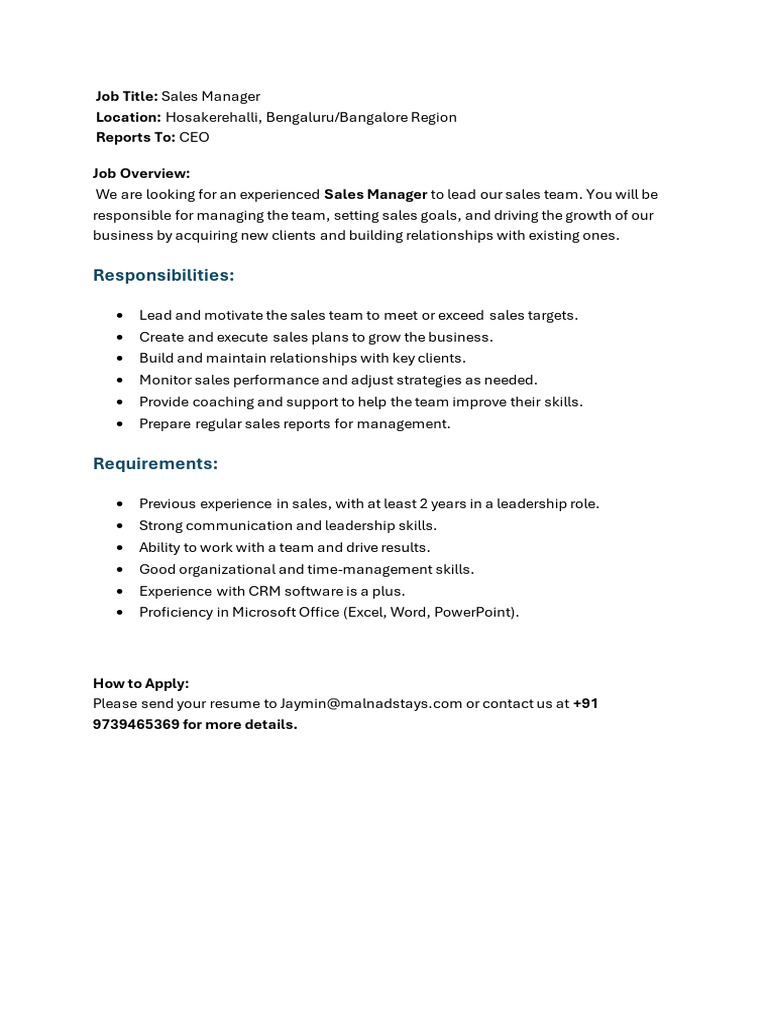 Sales Manager JD | PDF