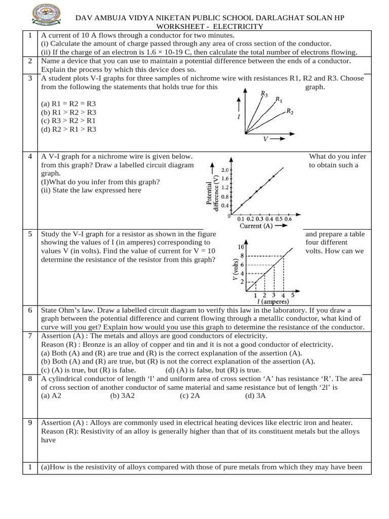 Electricity Worksheet for Students | PDF | Series And Parallel Circuits ...
