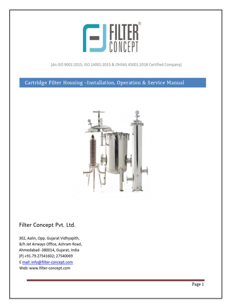 Cartridge Filter Housing | PDF | Valve | Filtration